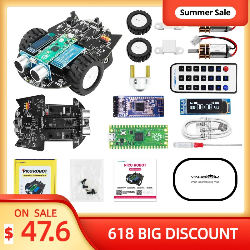 Raspberry Pi Pico Robot Electronic Diy Kit With Light Sensor Rgb ...