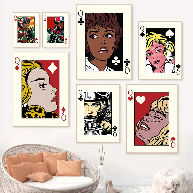Vintage-Poker-Playing-Cards-Queen-King-Joker-Posters-and-Prints-Canvas ...