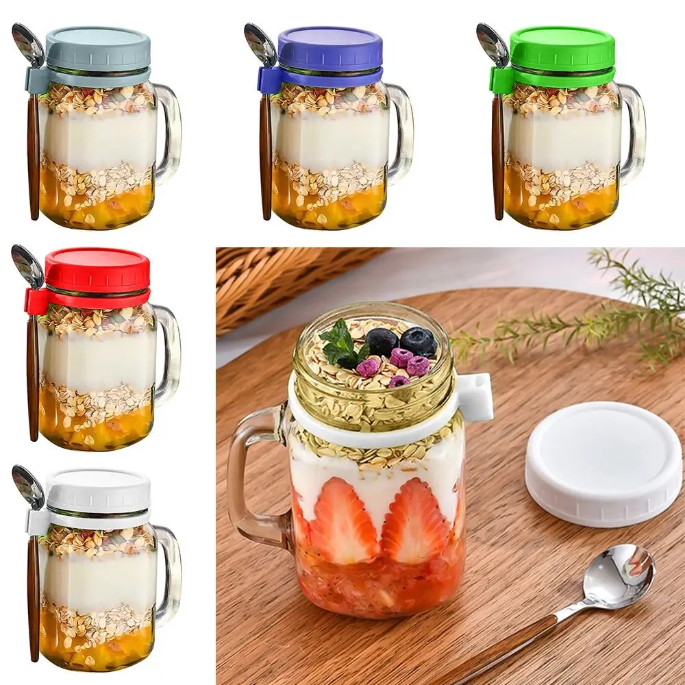 Overnight Oats Jars with Lids Yogurt Pot 450ml Wide Mouth Glass ...
