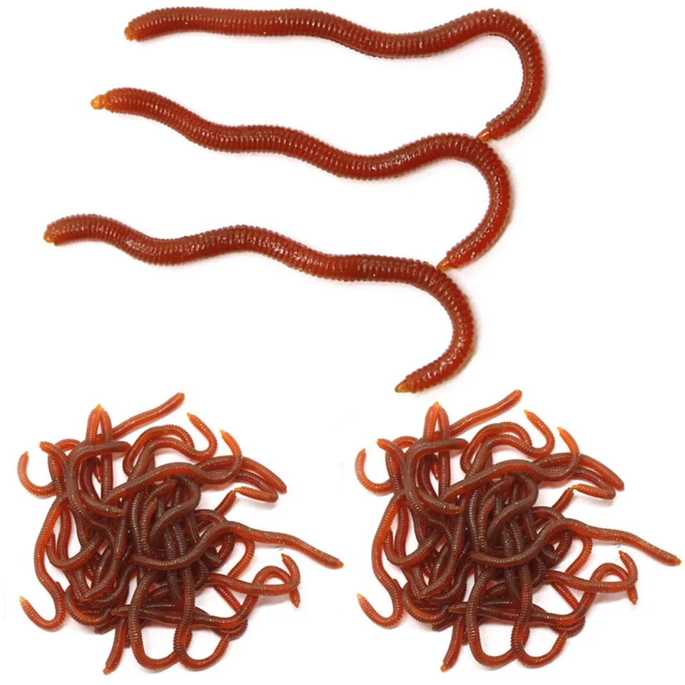 100pcs-80mm-Earthworm-Fishing-Lifelike-Worm-Fluorescent-Light-Soft-Lure ...