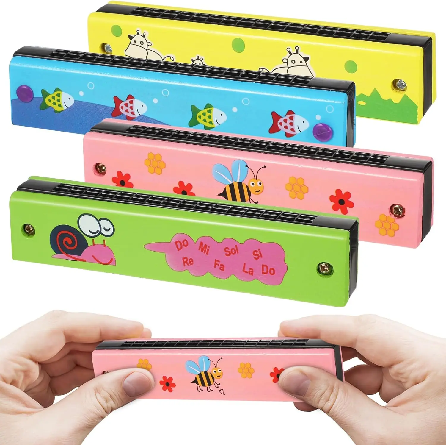 2pcs Wooden Harmonica Toy 16 Holes Cartoon Musical Instrument Toy Gift ...