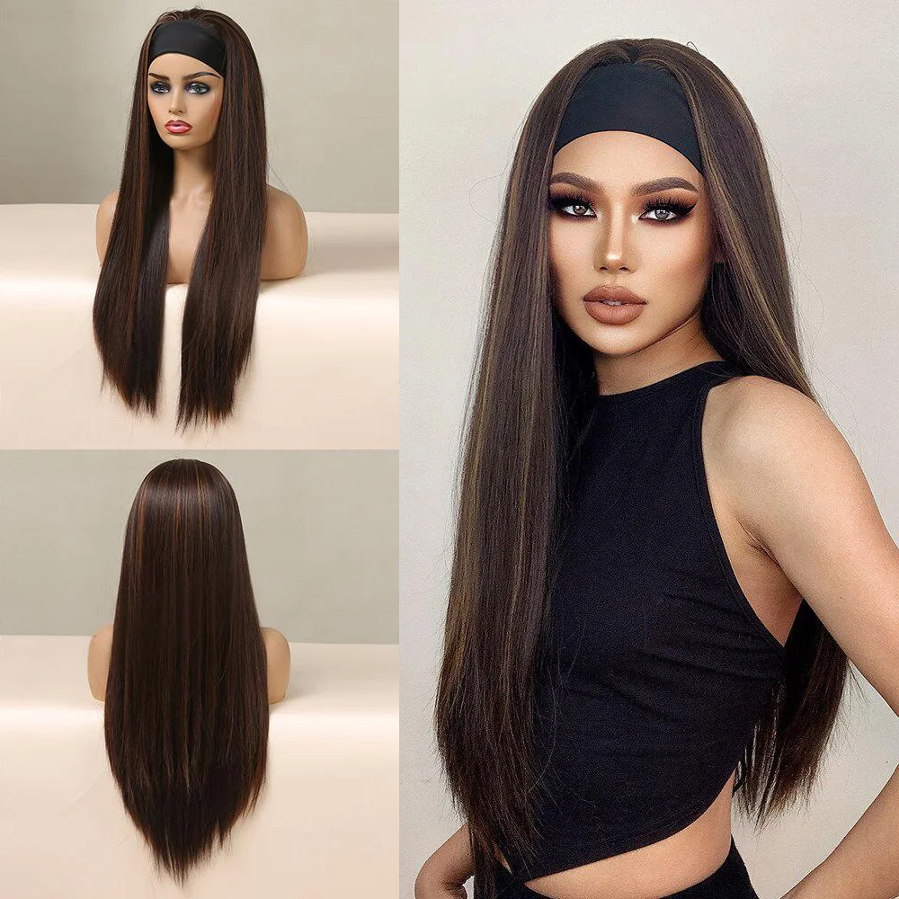 New 24-Inch Headband Wig Synthetic Curly/Long Straight Wig Suitable For ...