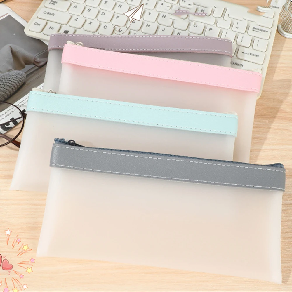 Simplicity-Transparent-Pencil-Case-Solid-Color-Smooth-Pencil-Bag ...
