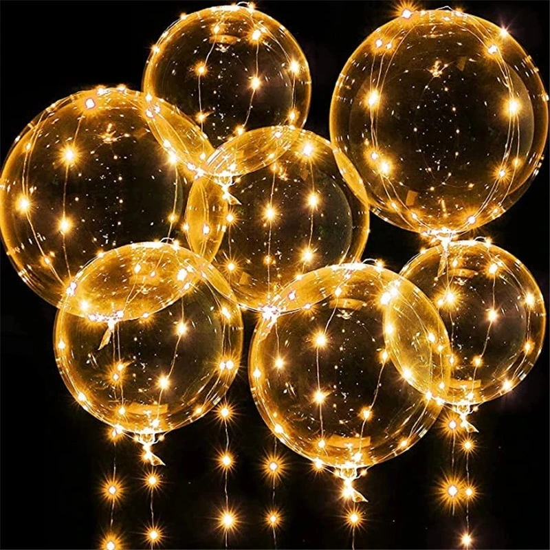 10 Pack LED Light Up Bobo 20Inch Clear Helium Balloons Glow Bubble With ...