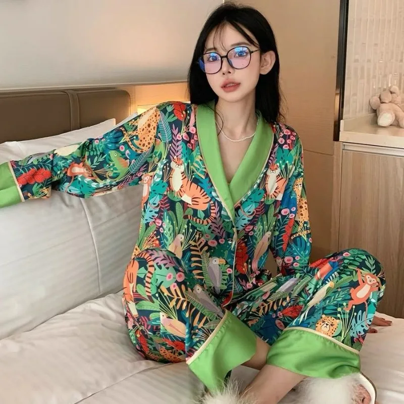 New-Pajamas-Women-s-Shawl-Collar-Long-sleeved-Thin-High-end-Luxury-Ice ...