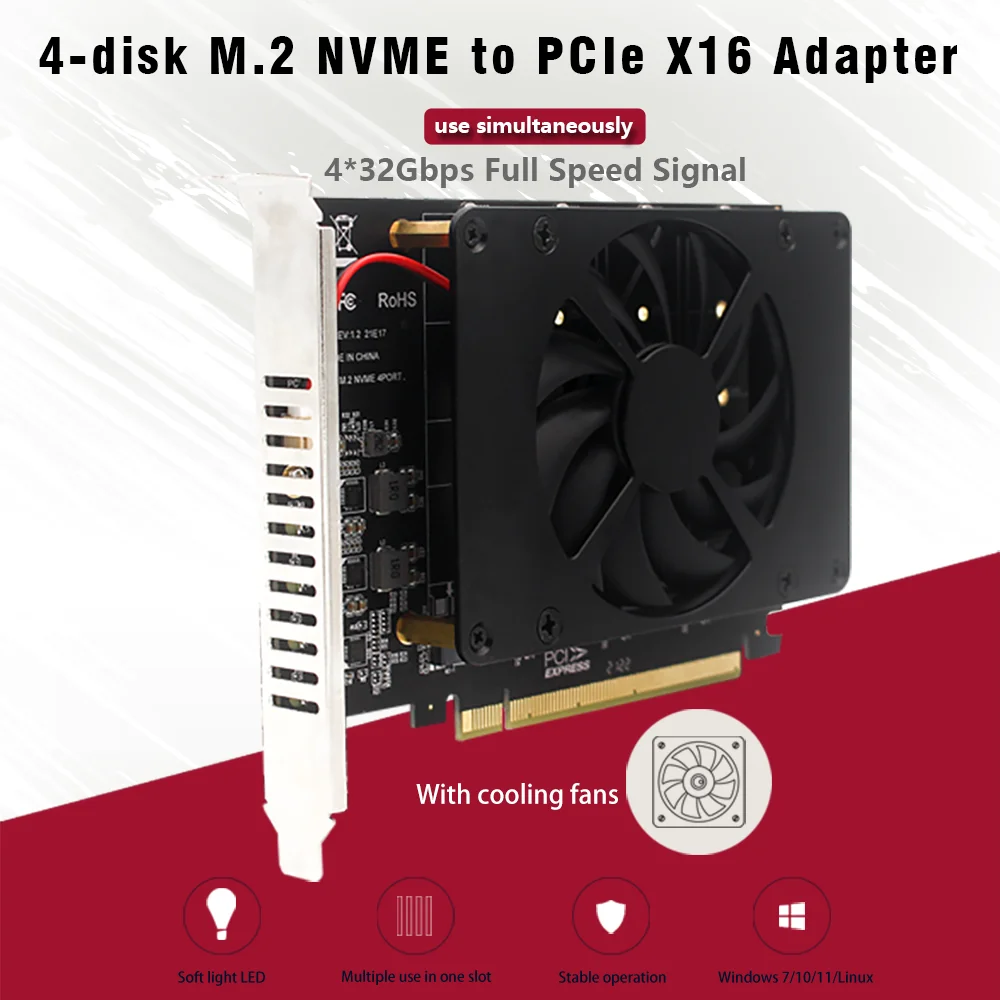 Novo Pcie Para M2 Adaptador Cartão Pcie X16 4 Portas M2 Nvme M Chave ...