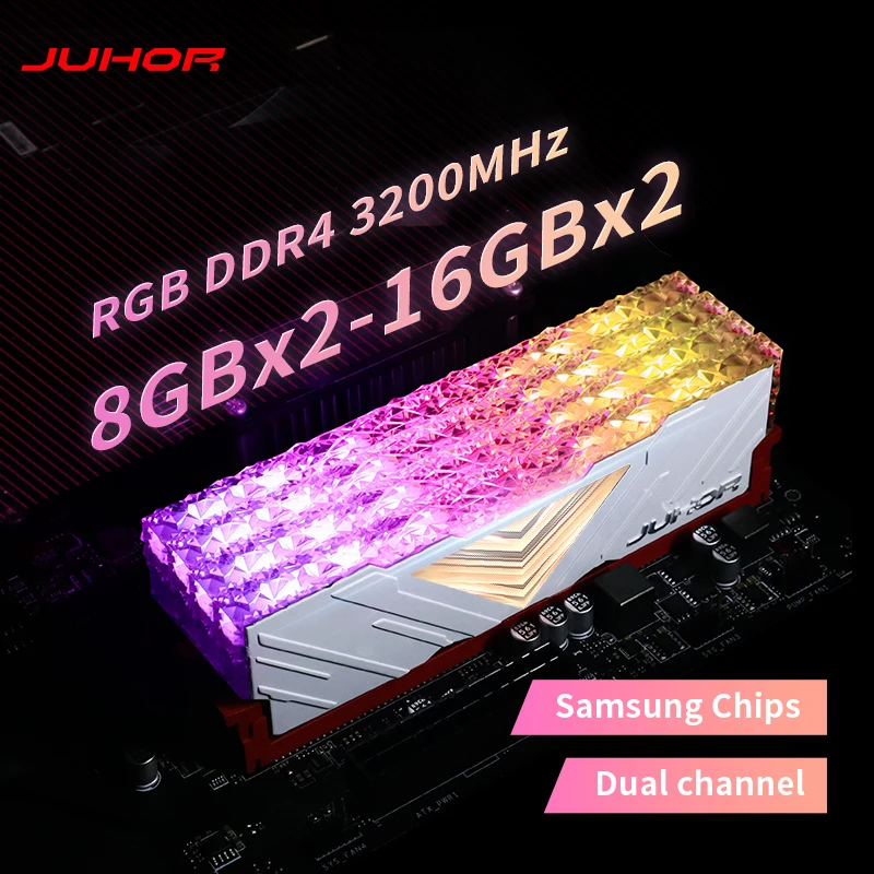 JUHOR-Impressionante Dual Channel Desktop Memory Ram Kit, RGB, DDR4 ...