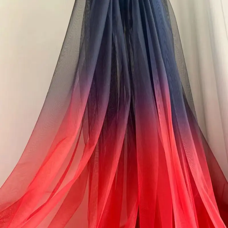 Ombre Sheer Black Red Gradient Rainbow Coloured Mesh Fabric See Through ...