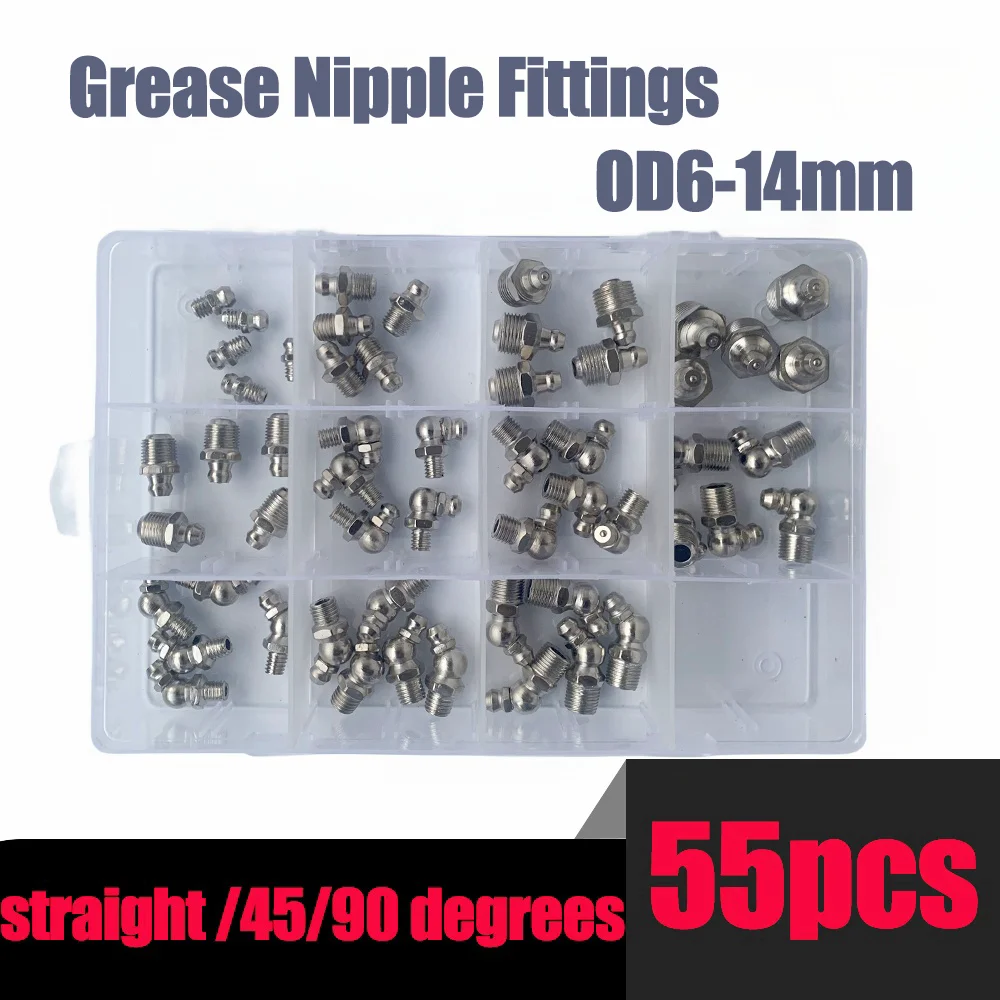 55-Pcs-Grease-Nipple-Fittings-Assortment-Kit-Straight-45-90-304 ...