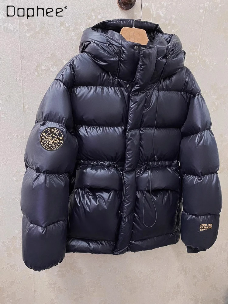 Black-Golden-Buckle-Goose-Down-Crop-Down-Jacket-Female-2023-Winter-New ...