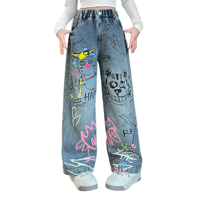 Otoño adolescentes dibujos animados Graffiti Jeans Junior niños Casual ...