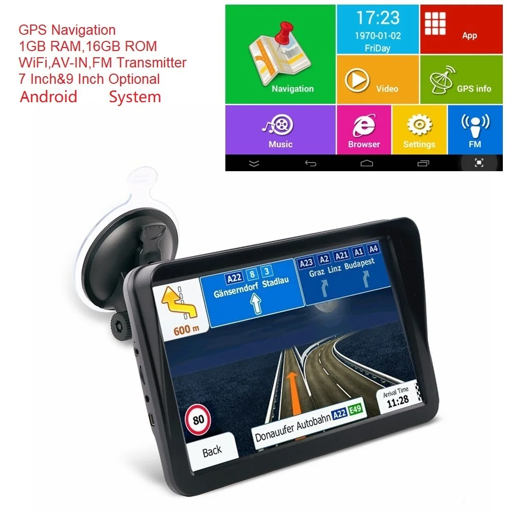 KMDRIVE 7" 9 Inch Android GPS Navigation For Car Truck Universal Sat ...