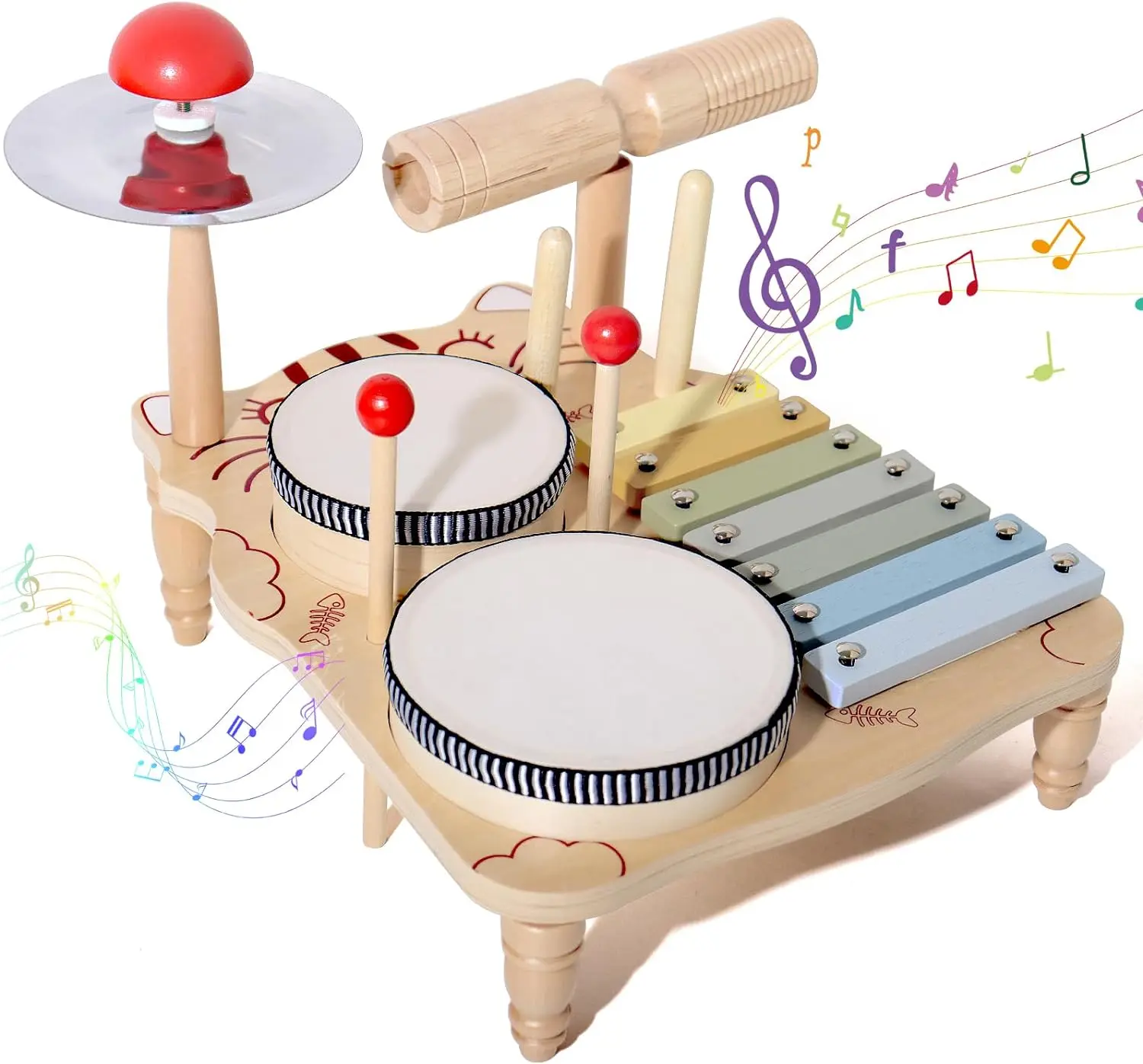 Wooden-Xylophone-Drum-Set-For-Toddlers-Montessori-Baby-Musical ...