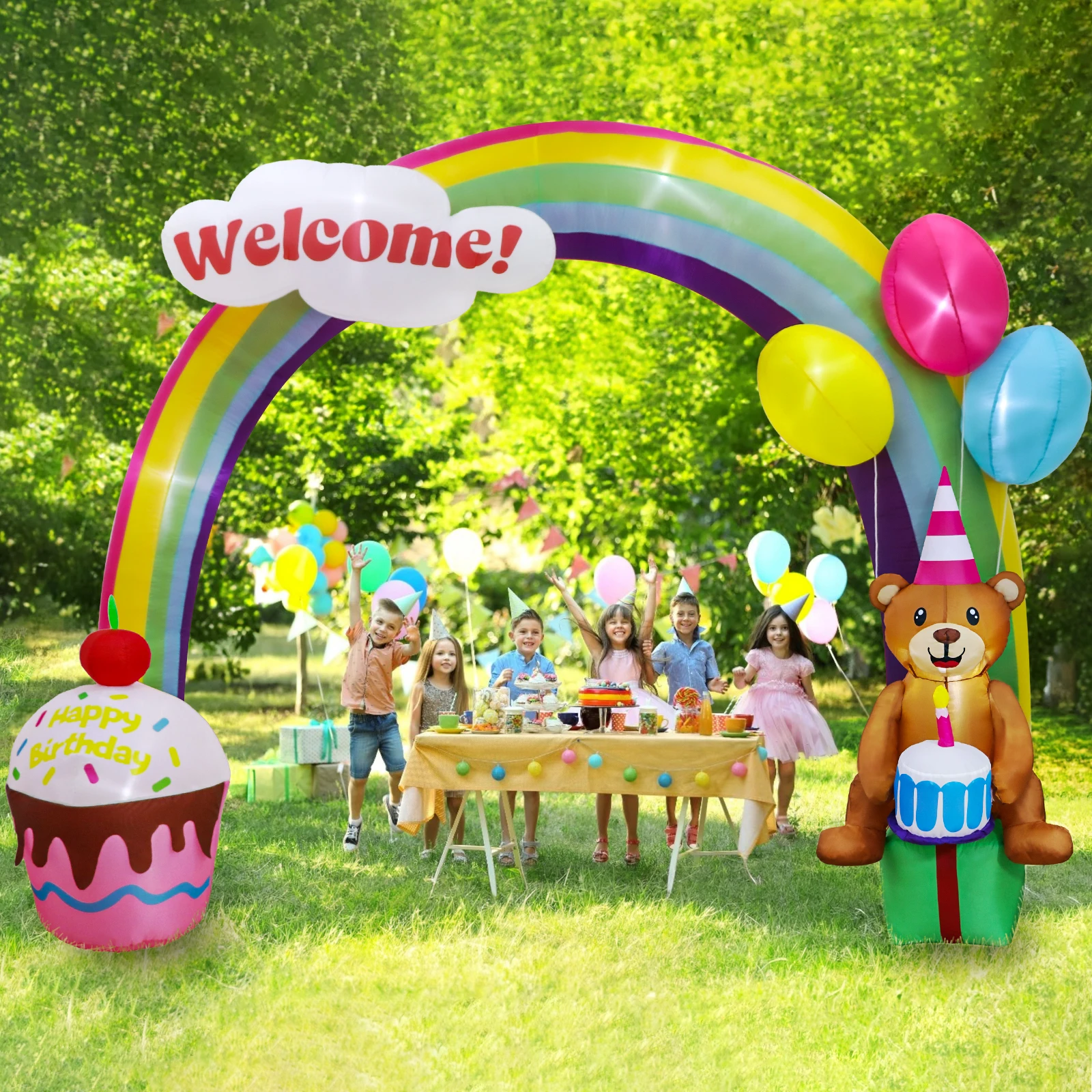 10ft-Birthday-Arch-Inflatable-Decorations-Rainbow-Birthday-Cake-with ...