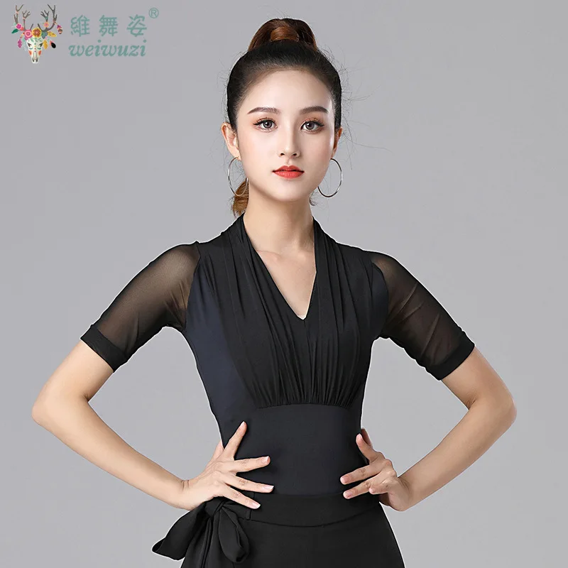 Short Sleeves Dance wear Top Black New Latin Dance Tops Dance Suit ...