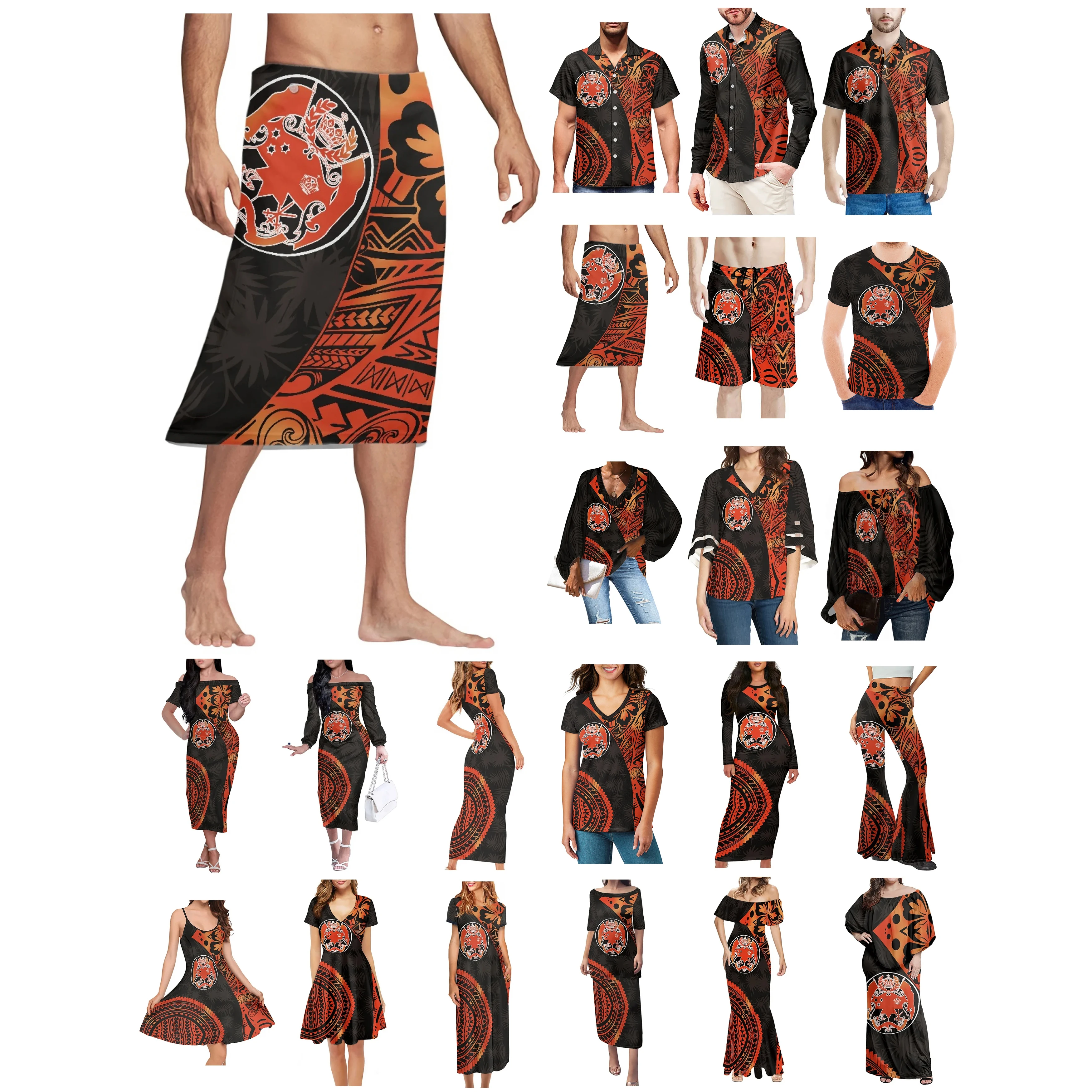 Polynesian-Tonga-Tribal-Tattoo-Prints-Clothes-Women-Dress-Matching-Men ...