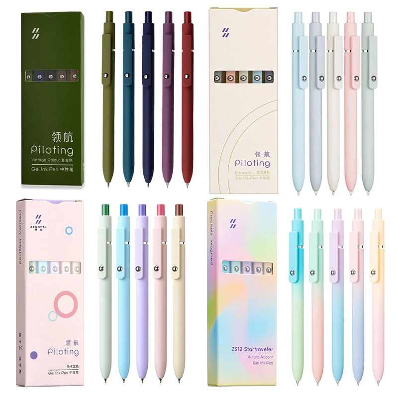 5PCS/Pack 0.5MM Morandi Gel Pen Sets Black Refill Writing Gel Ink Pen ...