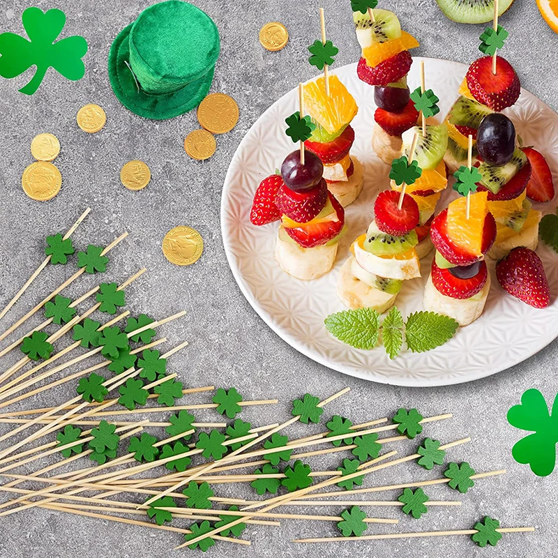 100Pcs-Fruit-Fork-Toothpick-Four-Leaf-Clover-Wooden-Decoration-Lunch ...