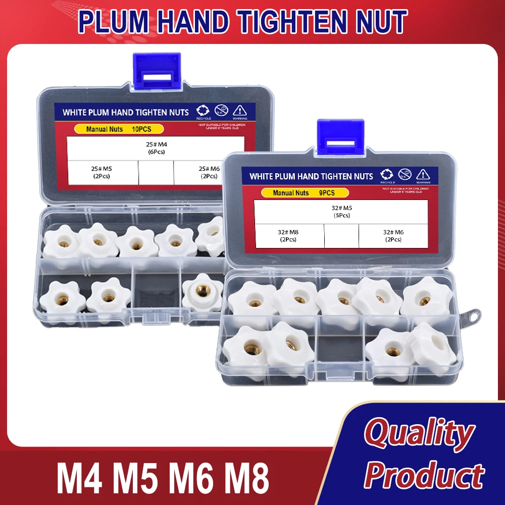 9-10PCS-M4-M5-M6-M8-White-Plum-Hand-Tighten-Nut-Handle-Thread-Star ...