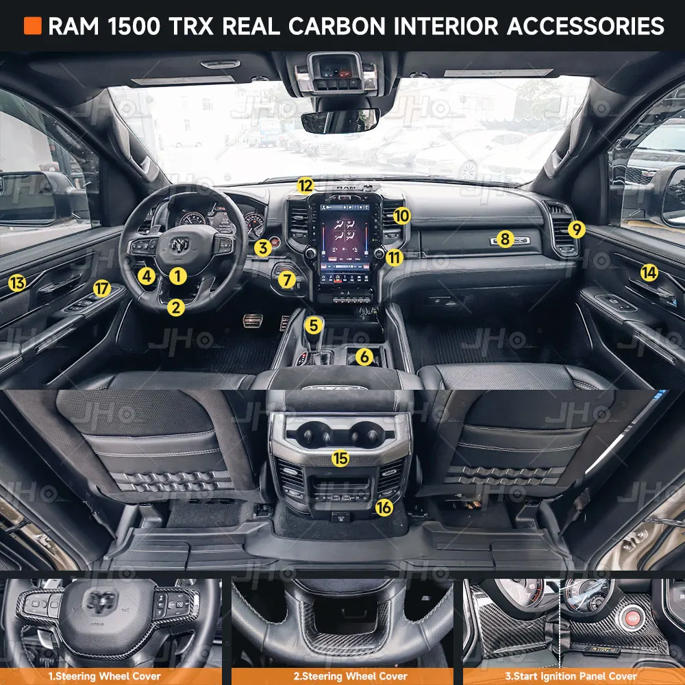 JHO-Real-Carbon-Fiber-RAM-TRX-Full-Sets-Interior-Cover-Cup-Holder-Air ...