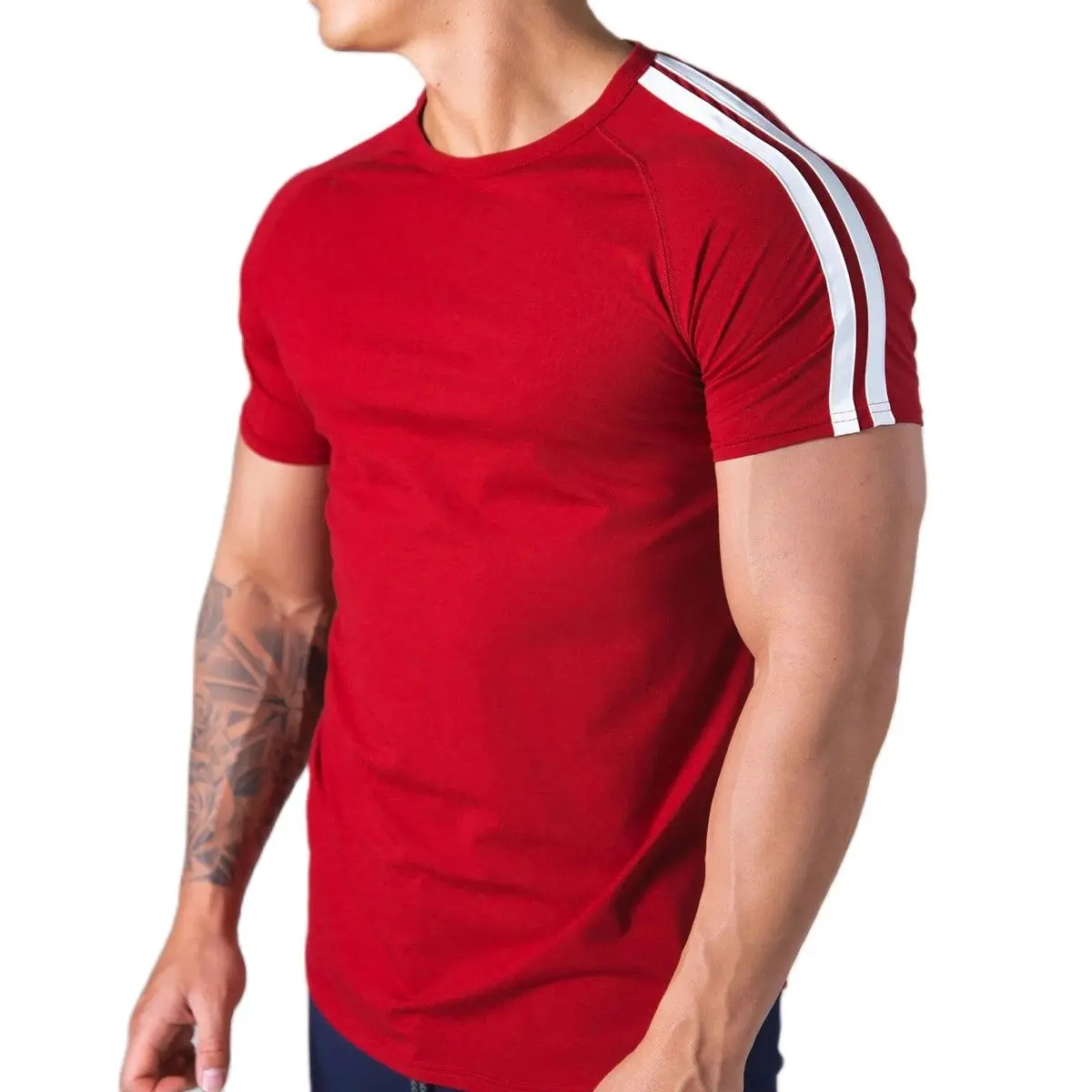 Red-Gym-Fitness-T-shirt-Men-Running-Sport-Skinny-Shirt-Short-Sleeve ...
