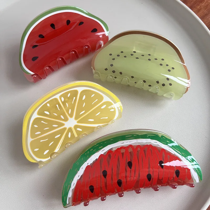 Cute Acrylic Watermelon Kiwifruit Lemon Fruits Large Size Hair Clip ...
