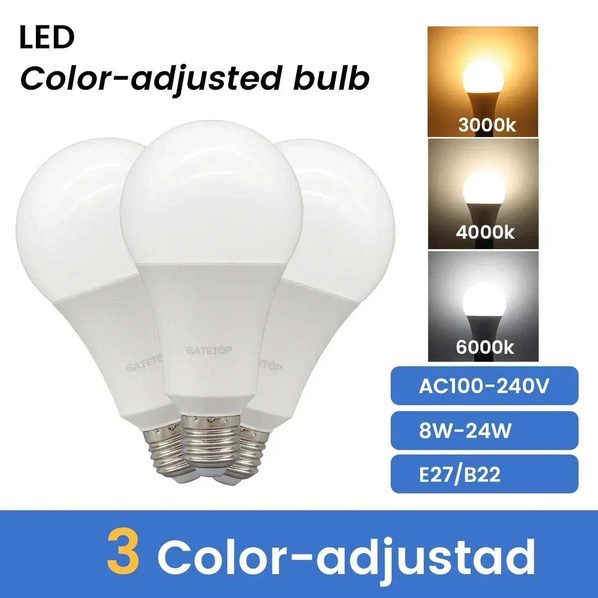 2pcs Energy saving 3 Color Temperature Bulb AC110V 220V E27 B22 18W 24W ...