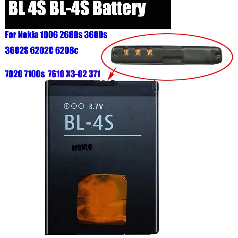 Batería BL 4S BL-4S de 860mAh para Nokia 1006 2680s 3600s 3602S 6202C 6208c 7020 7100s 7610 X3 ...
