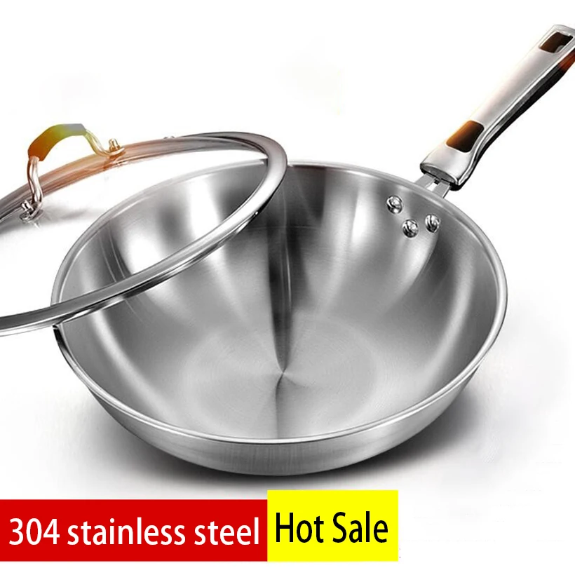 32cm-Fume-free-Non-stick-Pan-Wok-304-Stainless-Steel-Frying-Pan-with ...