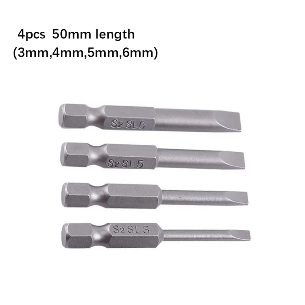 4Pcs-50mm-Slotted-Screwdriver-Bit-3mm-6mm-Magnetic-Flat-Head-1-4inch ...