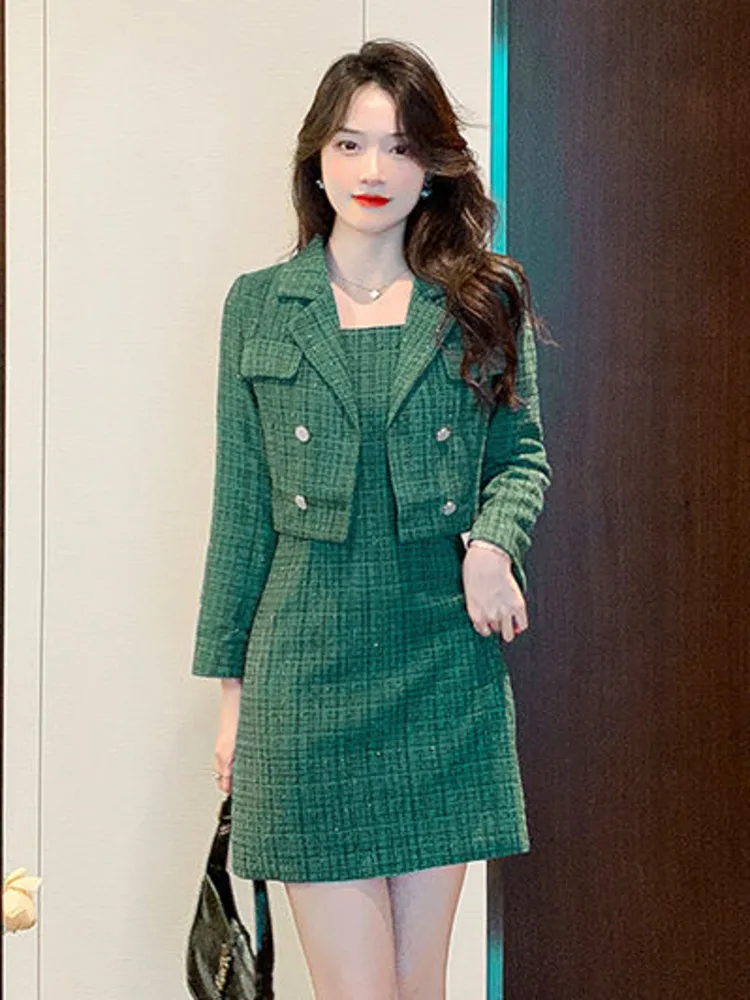 High Quality Small Fragrance Tweed Two Piece Set Women Short Jacket ...
