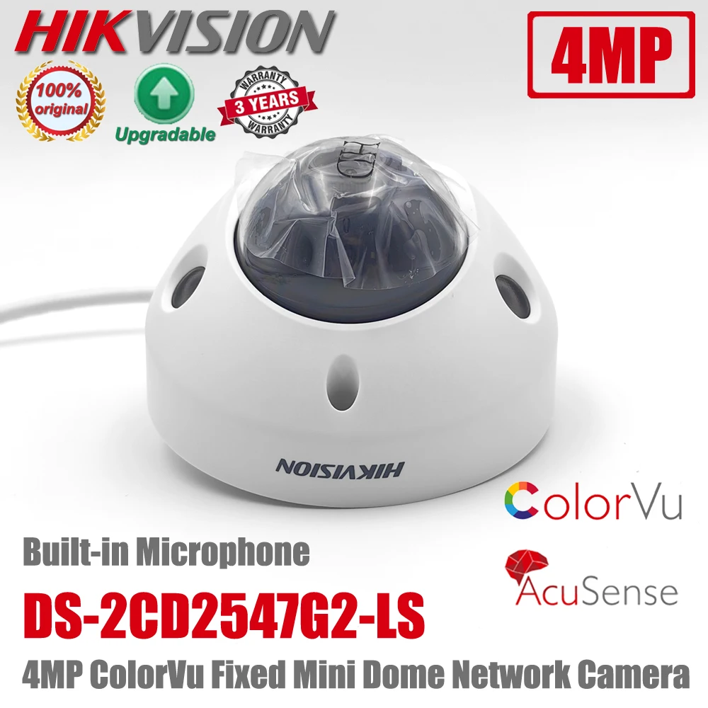 Hikvision DS-2CD2547G2-LS 4MP ColorVu Audio H.265+ IR POE AcuSense Mini Dome IP CCTV Camera ...