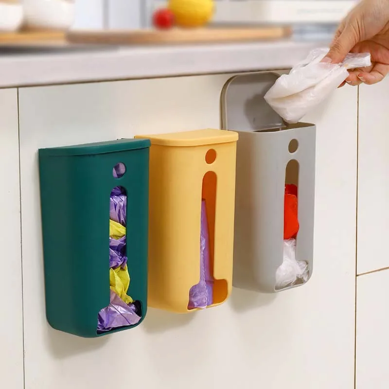 Wall Mounted Plastic Garbage Bag Holder Mounted Trash Bag Storage Box ...