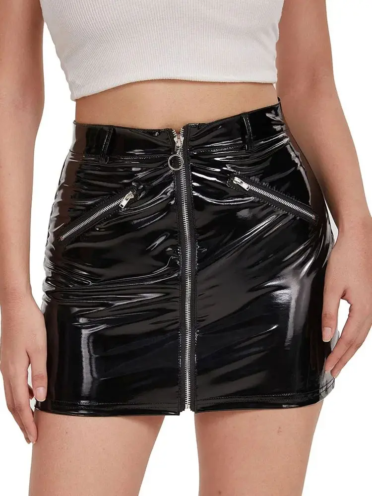 S-4XL-gl-nzende-Faux-Pu-Leder-Bleistift-rock-Wet-Look-PVC-Micro-Mini ...
