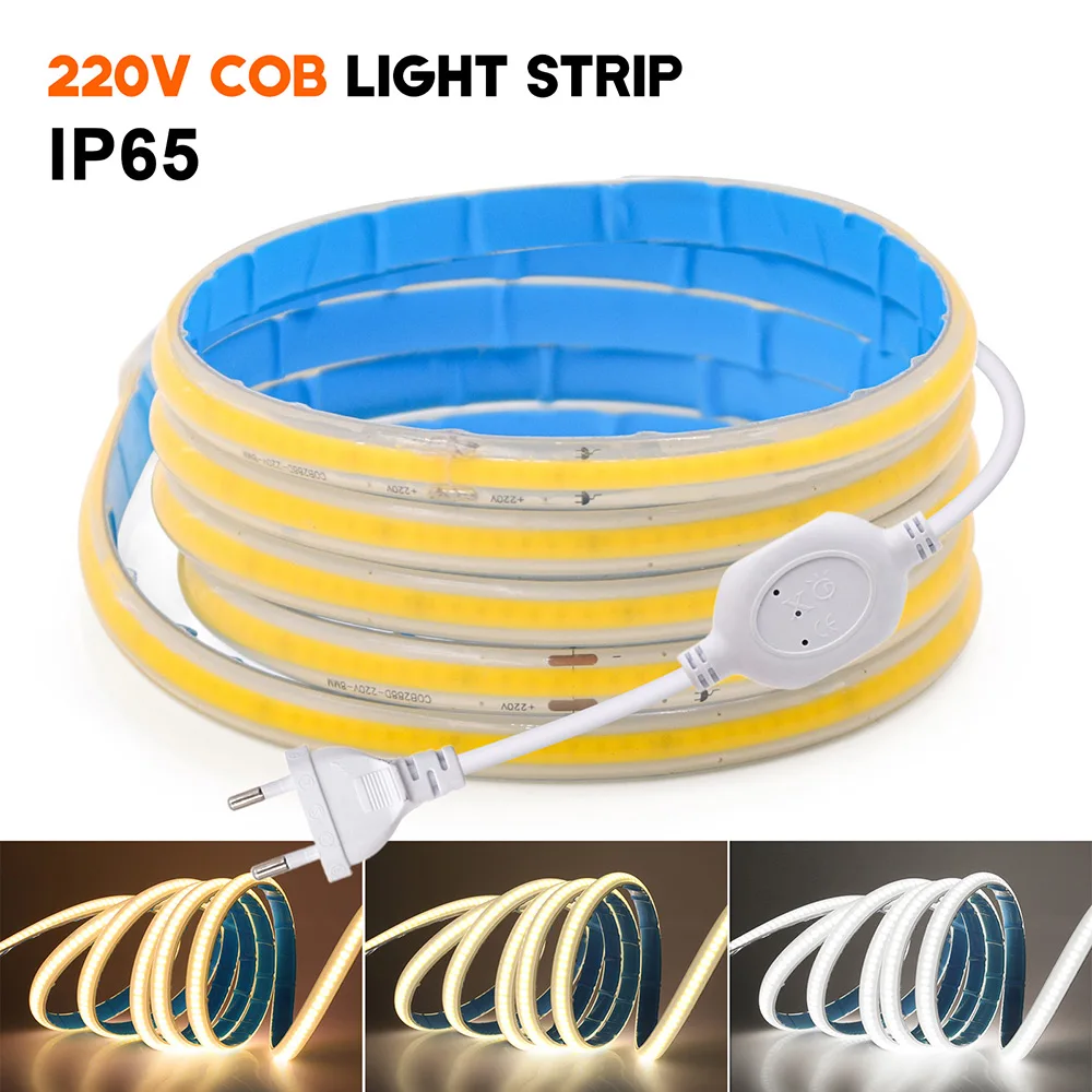 Imperme-vel-LED-COB-Light-Strip-L-mpada-de-Fita-Flex-vel-com-Plug-Power ...
