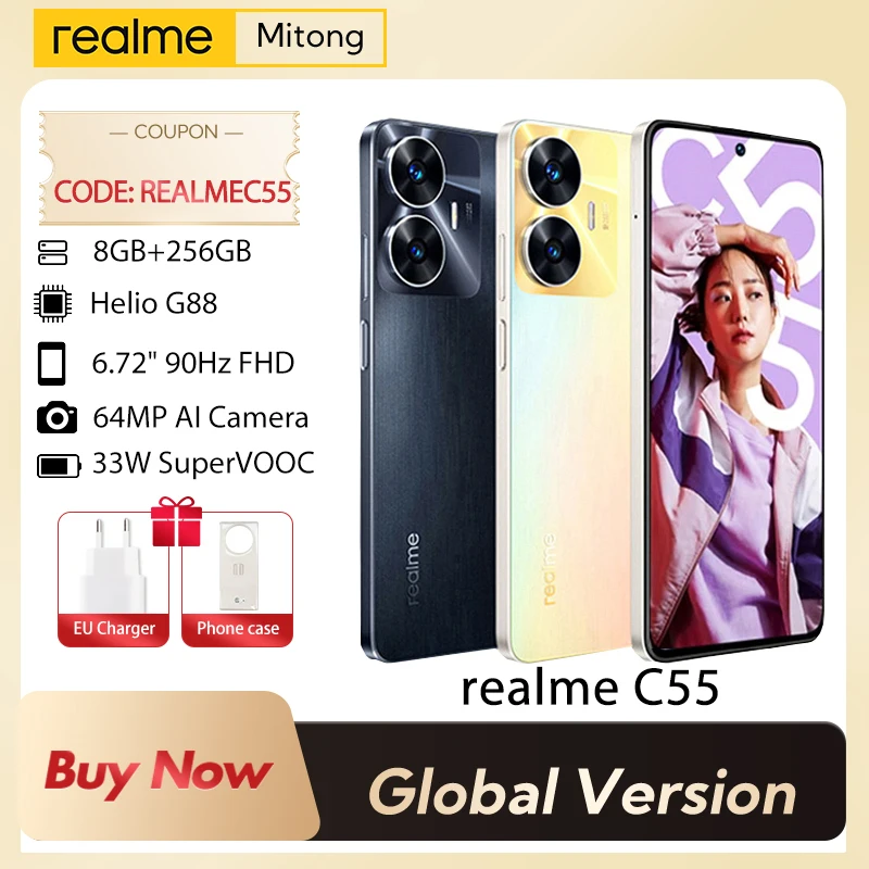 Realme-C55-8GB-256GB-c-mara-ia-de-64MP-Helio-G88-MediaTek-33W-cargador ...