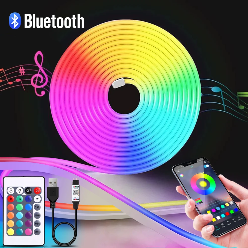 DC5V-RGB-Neon-LED-Strip-Bluetooth-App-with-24key-Remote-Waterproof-Neon ...