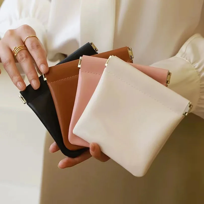 PU Leather Simple Mini Makeup Storage Bag Women Square Small Cosmetic ...
