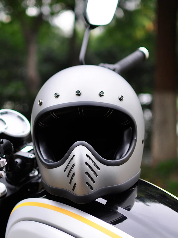 THOMPSON Vintage Motorcycle Helmet Men Women Retro Motorcycle Full Face ...