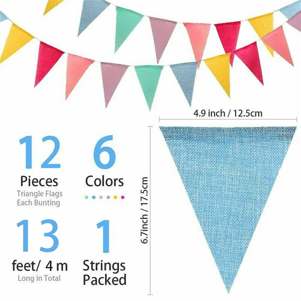 12-Flags-Colorful-Jute-Linen-Flags-Pennant-Birthday-Bunting-Banners ...