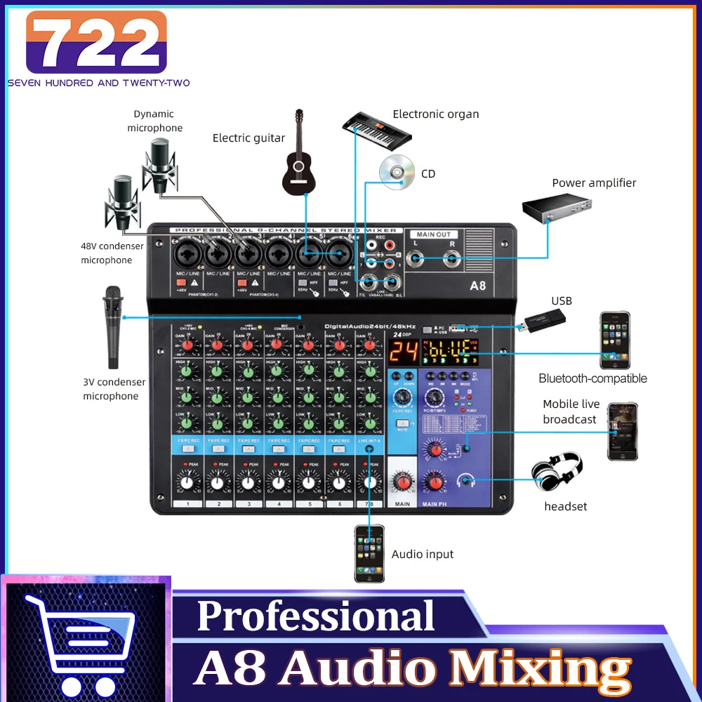 HD-8-Channel-Audio-Mixing-Console-Sound-Table-Board-For-PC-Computer ...
