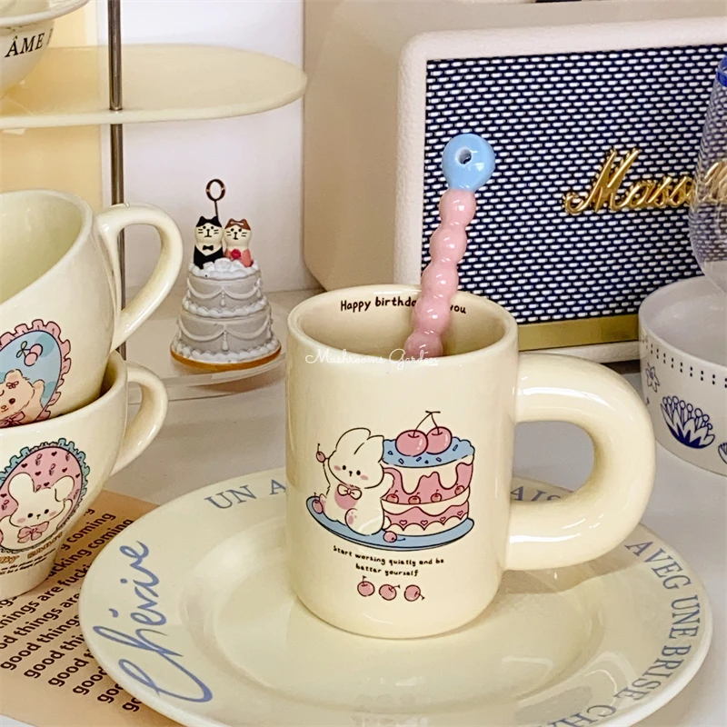 Taza de mango grueso de conejo de Color crema de estilo coreano para ...