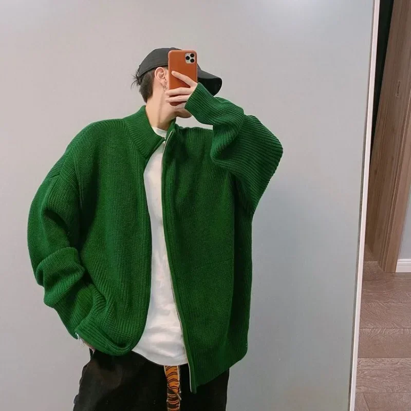 Su-ter-de-punto-con-cremallera-verde-para-hombre-c-rdigan-con-cuello ...