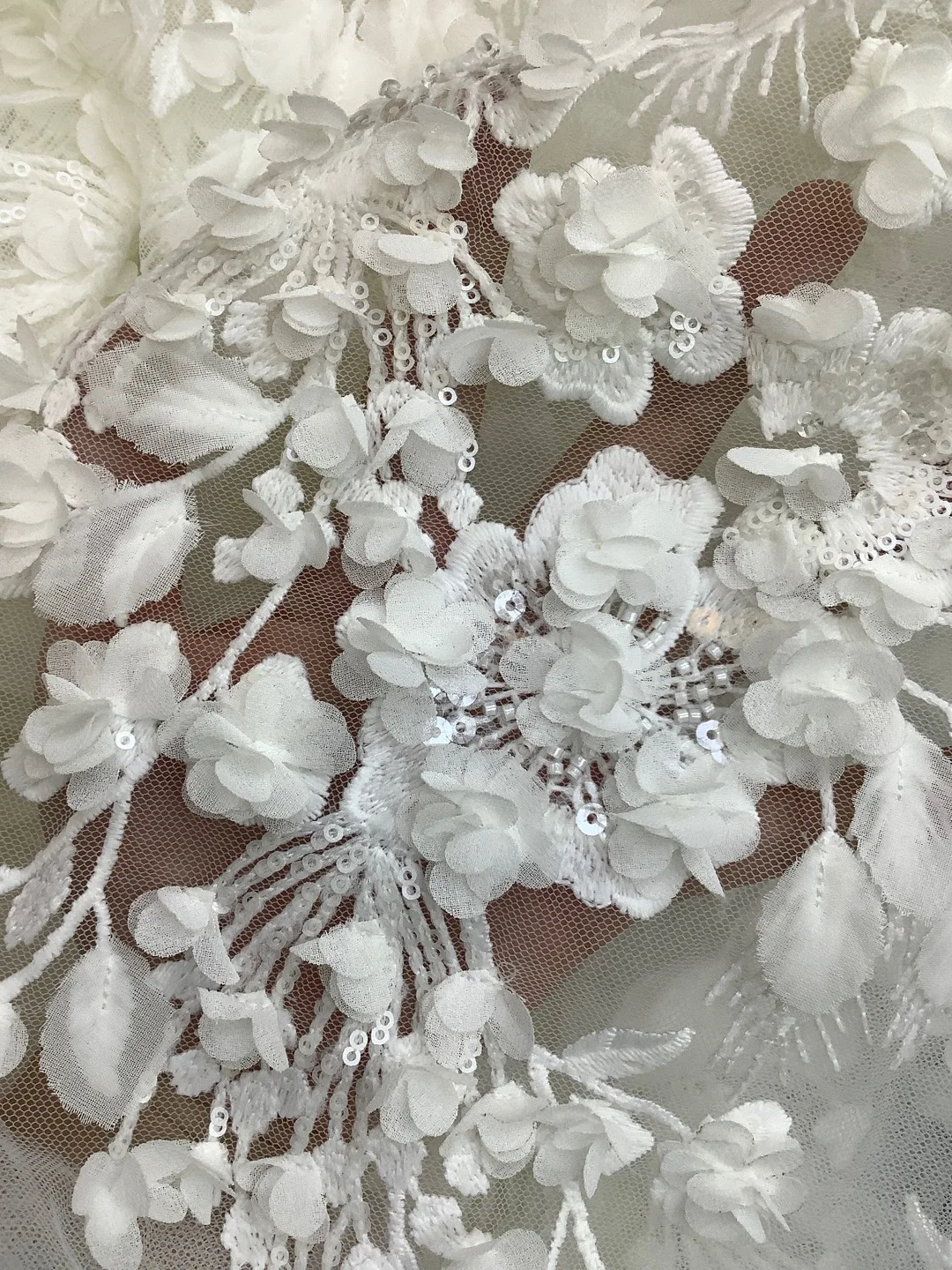 White Handmade 3D Flower Fabric Embroidered White Flower French tulle ...