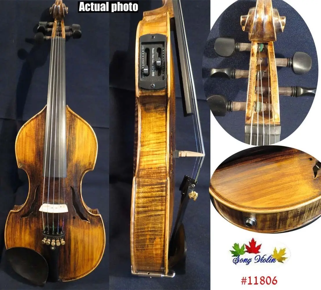 Solid Wood Baroque Style Brown 5 Strings Electric Violin 4/4 +acoustic ...