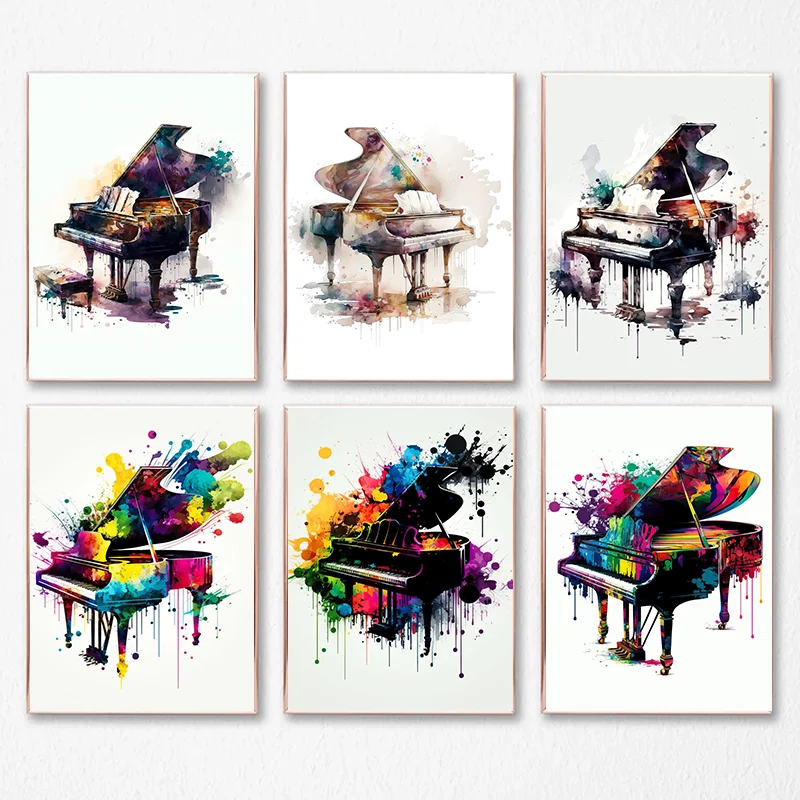 Fascinating Colorful Instruments Poster Piano Saxophone Drum Canvas ...