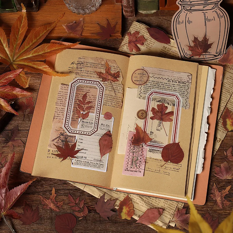 40pcs Falling Leaves In A Bottle Decorative Stickers Pack Vintage ...