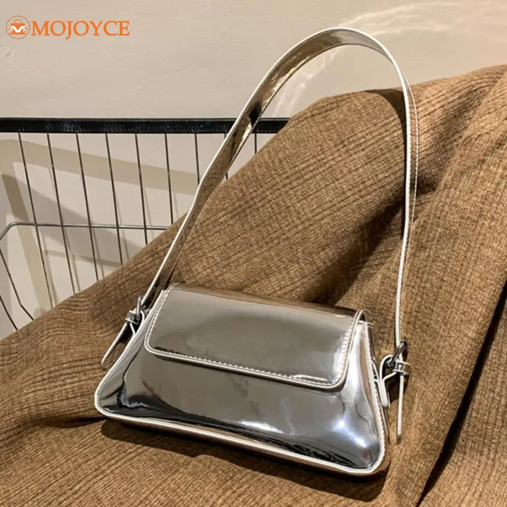 Silver-Handbag-Women-Bright-PU-Leather-Armpit-Purses-High-Quality ...