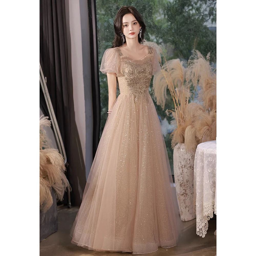 Romantic-Evening-Dresses-Champagne-Prom-Dresses-Shining-Applique-with ...