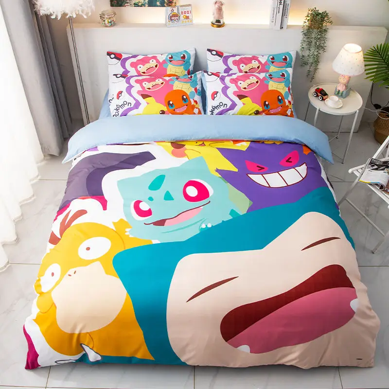Cartoon-Pokemon-Bedding-Set-Anime-Kawaii-Pikachu-Gengar-Snorlax-Duvet ...